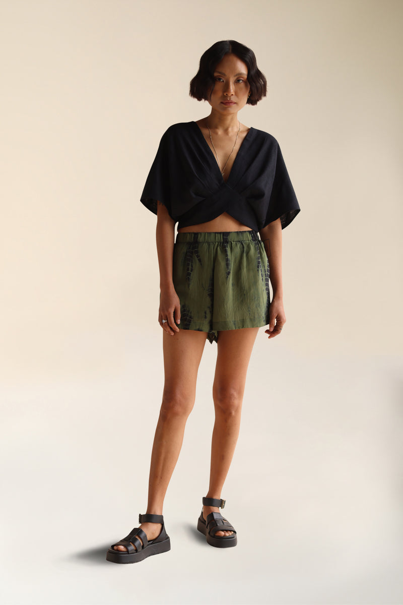 Cream Alice Raw Silk Tie Back Crop Top I FARA BOUTIQUE - FARABOUTIQUE