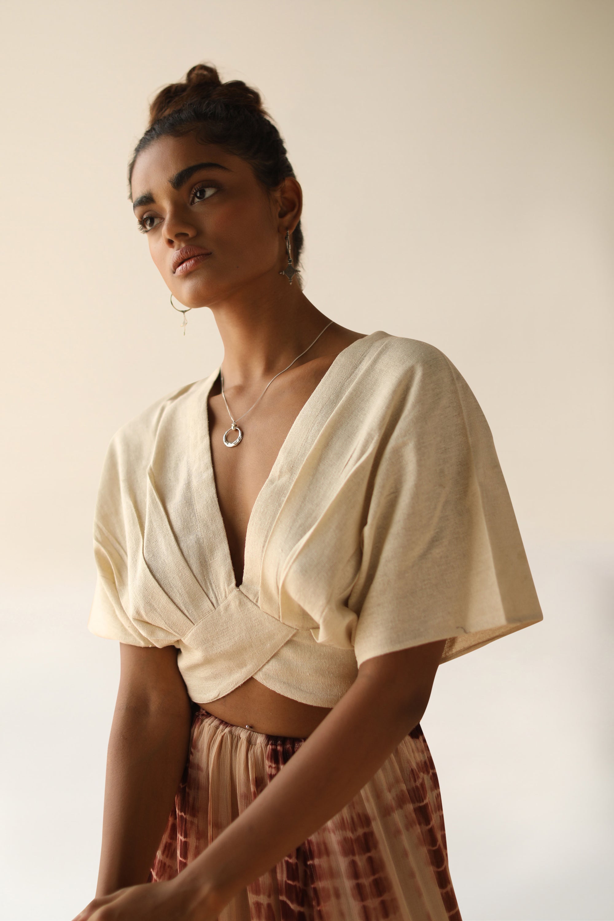 Alice Crop Top Natural | Cream Raw Silk Tie Back Crop Top | FARA ...
