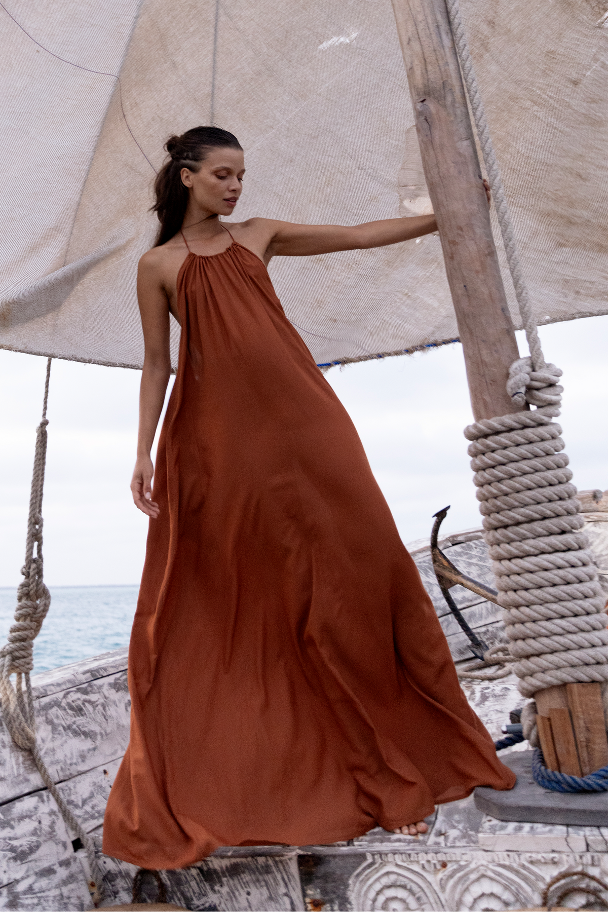Zoe Dress Olive | Low Cut Plunging Green Hemp Maxi Dress | FARA ...