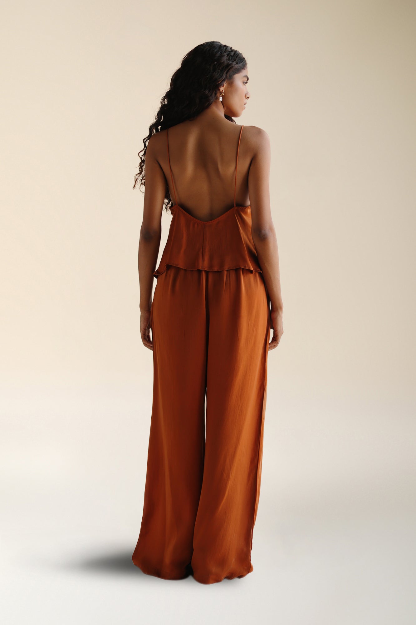 Eclipse Top Cinnamon | Burnt Orange Spaghetti Strap Butterfly Effect Drawstring Cami | FARA ...