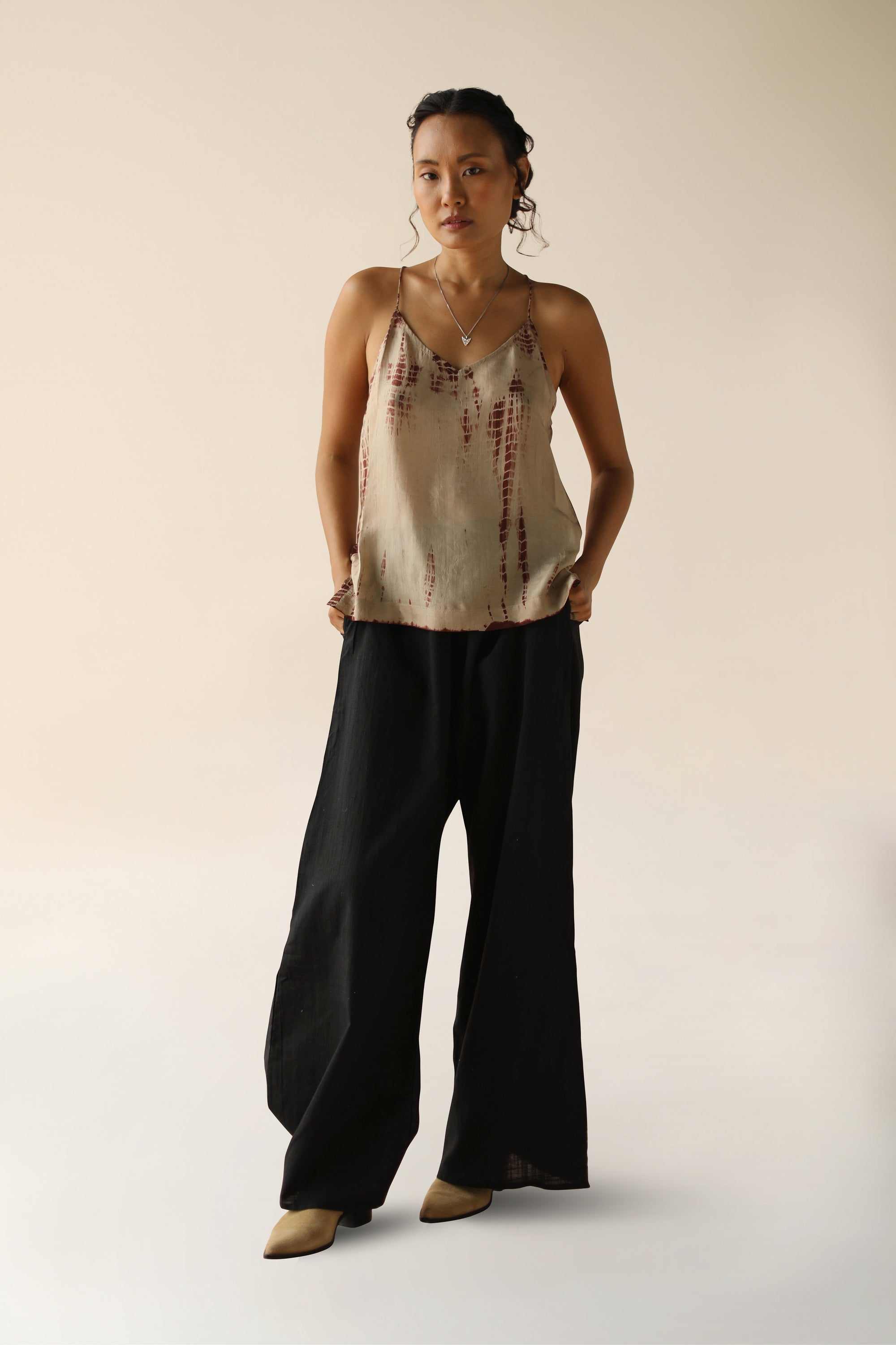 Fara Cami Silk Fawn Tie Dye | Tie Dye Cream Silk Camisole | FARA ...