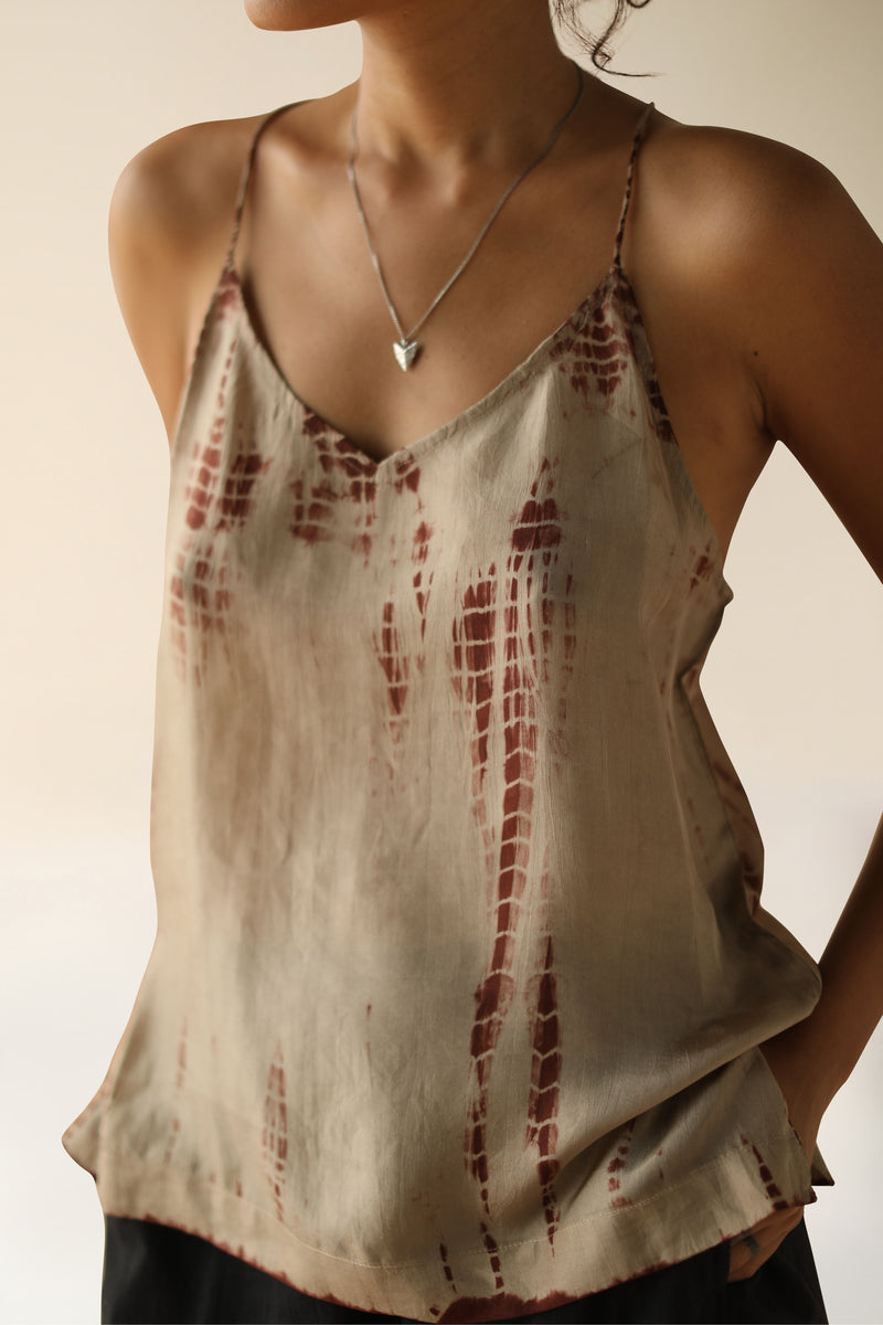Fara Cami Silk Fawn Tie Dye | Tie Dye Cream Silk Camisole | FARA ...