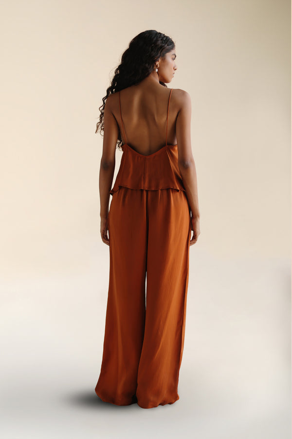 Nova Trouser Cinnamon | Burnt Orange Tailored Satin High Waist Wide Leg ...