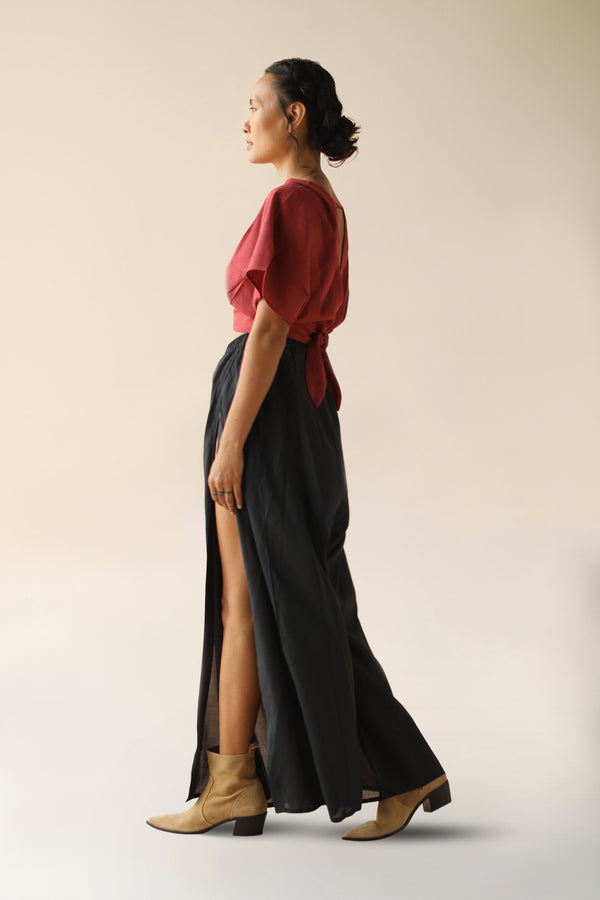 Ocean Trousers Hemp Modal Black | Black Wide Slit Leg Trousers | FARA ...