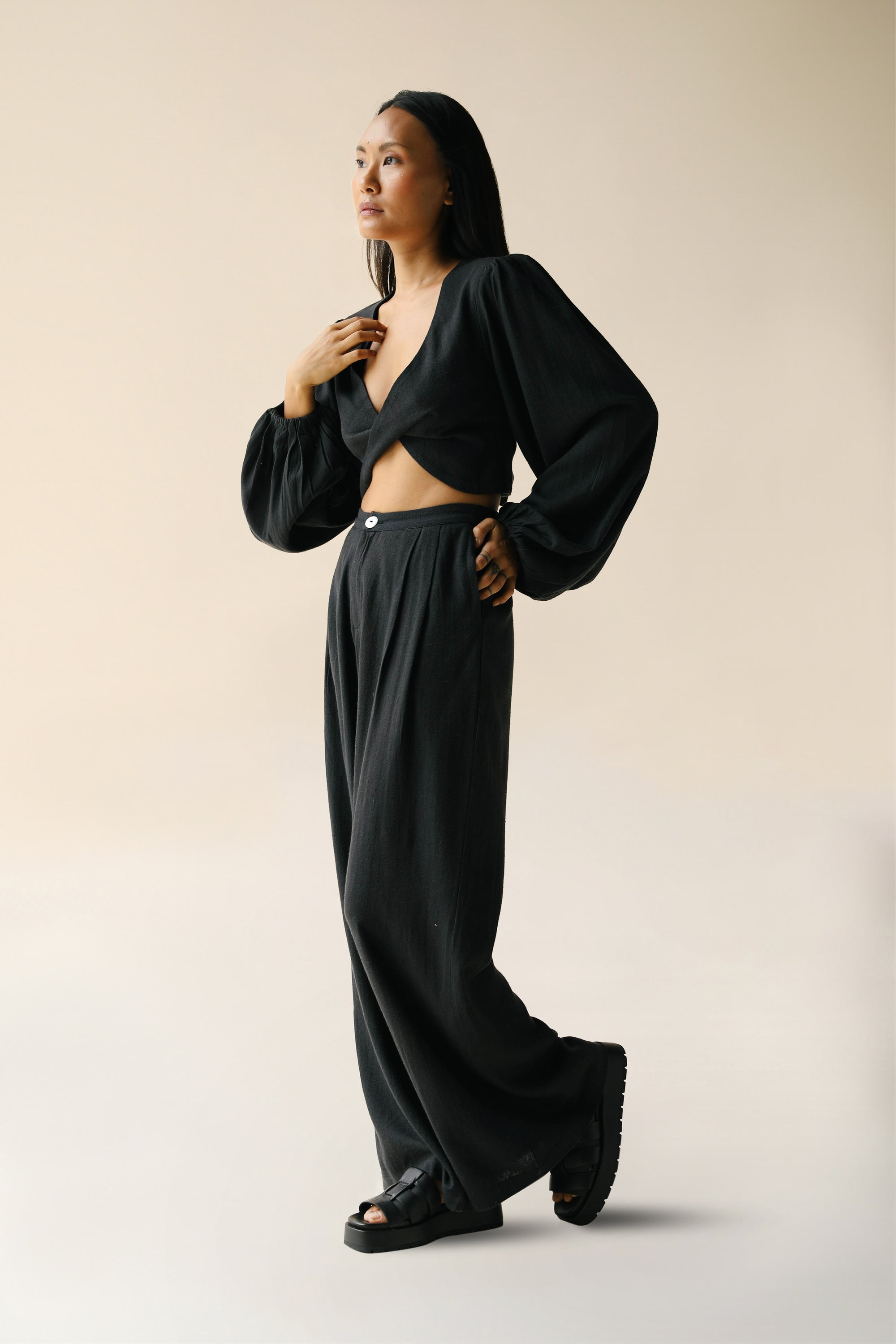 Rory Raw Silk Trouser Black | Hand Tailored High Waist Black Raw Silk ...