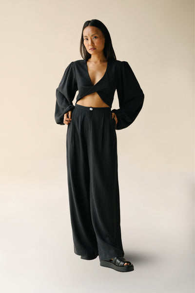 Rory Raw Silk Trouser Black | Hand Tailored High Waist Black Raw Silk ...